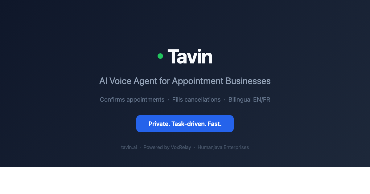Tavin — AI Voice Agent for Appointment Businesses | tavin.ai